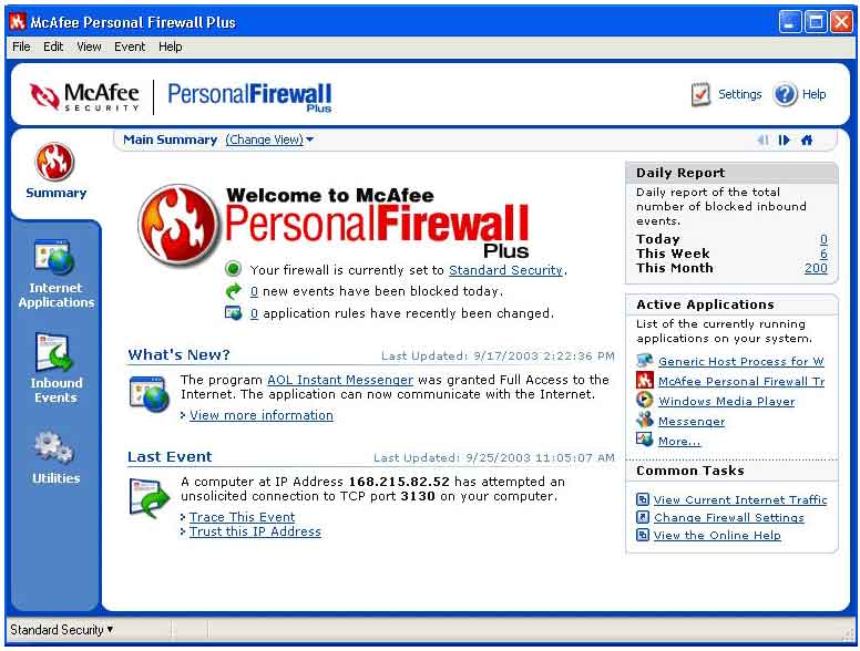 McAfee Personal Firewall Plus Utilities Security - Free Software Download